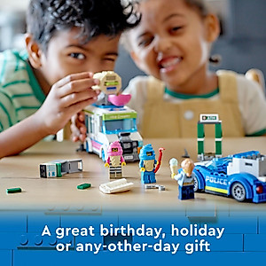 LEGO City Ice Cream Truck Police Chase Van 60314 Toy for Kids, Girls and Boys Age 5 Plus Years Old with Splat Launcher & City Police Car