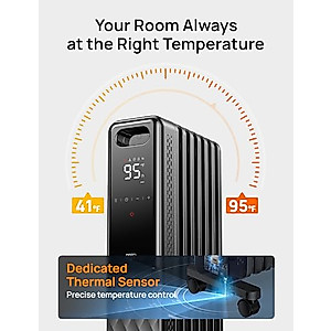 Dreo Oil Filled Radiator, Electric Radiant Heaters for indoor use Large Room with Remote Control, Child Lock, 4 Modes, Overheat & Tip-Over Protection, 24h Timer, Digital Thermostat, Quiet, 1500W