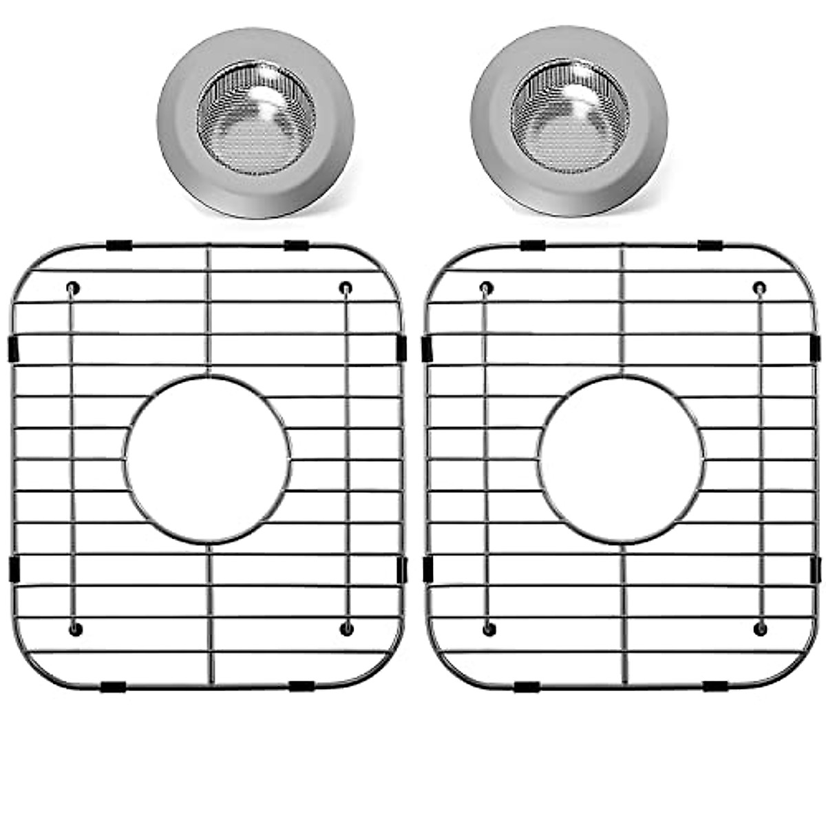 Sink Protectors for Kitchen Sink 13" x 11-5/8", 304 Stainless Steel Sink Grid protectors for Kitchen Sink with Certer Drain Hole, Metal Protector for Sink with Sink Strainers (Center Drain)