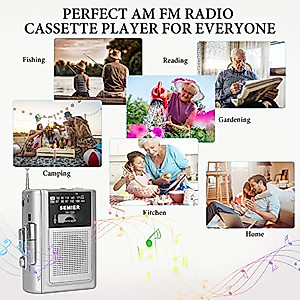 SEMIER Portable Cassette Player Recorder AM FM Radio Stereo -Compact Personal Walkman Cassette Tape Player/Recorder with Built in Speaker and Earphones -Silver