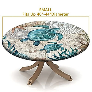 igoga sports Blue Green Ocean Animal Elastic Edge Table Cover Round, Turtle Fitted Tablecloth,Outdoor Picnic Patio Party or Indoor Canteen Dinner Dining Tables Decoration, Fits 28 to 32 inch Diameter
