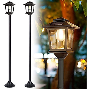 63" Solar Lamp Post Lights Outdoor 2 Pack ,Aluminum Floor Lamp,Waterproof Solar Powered Lights for Garden, Pathway, Yard, Front/ Back Door, Warm White Solar Post Light,Replaceable Bulb, Decoration