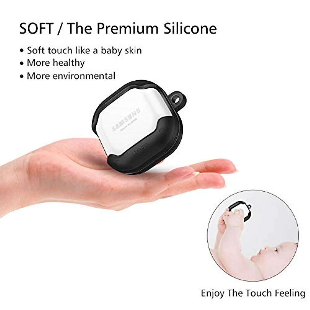 Fintie Silicone Case for Samsung Galaxy Buds 2 Pro (2022) / Galaxy Buds 2 (2021) / Galaxy Buds Pro (2021) / Galaxy Buds Live (2020), Shockproof Carrying Cover with Carabiner, No Need Adhesive (Black)