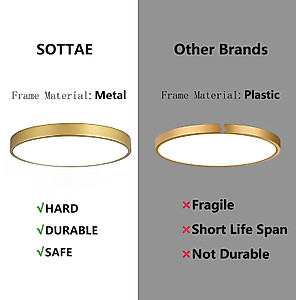 SOTTAE 12 Inch Brushed Gold Metal Flush Mount LED Ceiling Light,3000-5000K 20W Thin Round Ceiling Lamp,Modern Low Profile Ceiling Light Fixtures for Bedroom Living Room Kitchen Entryway Bathroom