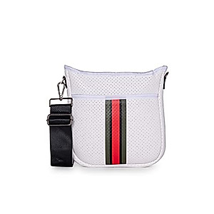 Haute Shore - Jeri Trento Crossbody Tote, White Coated W/Red, Black, & Green Stripe