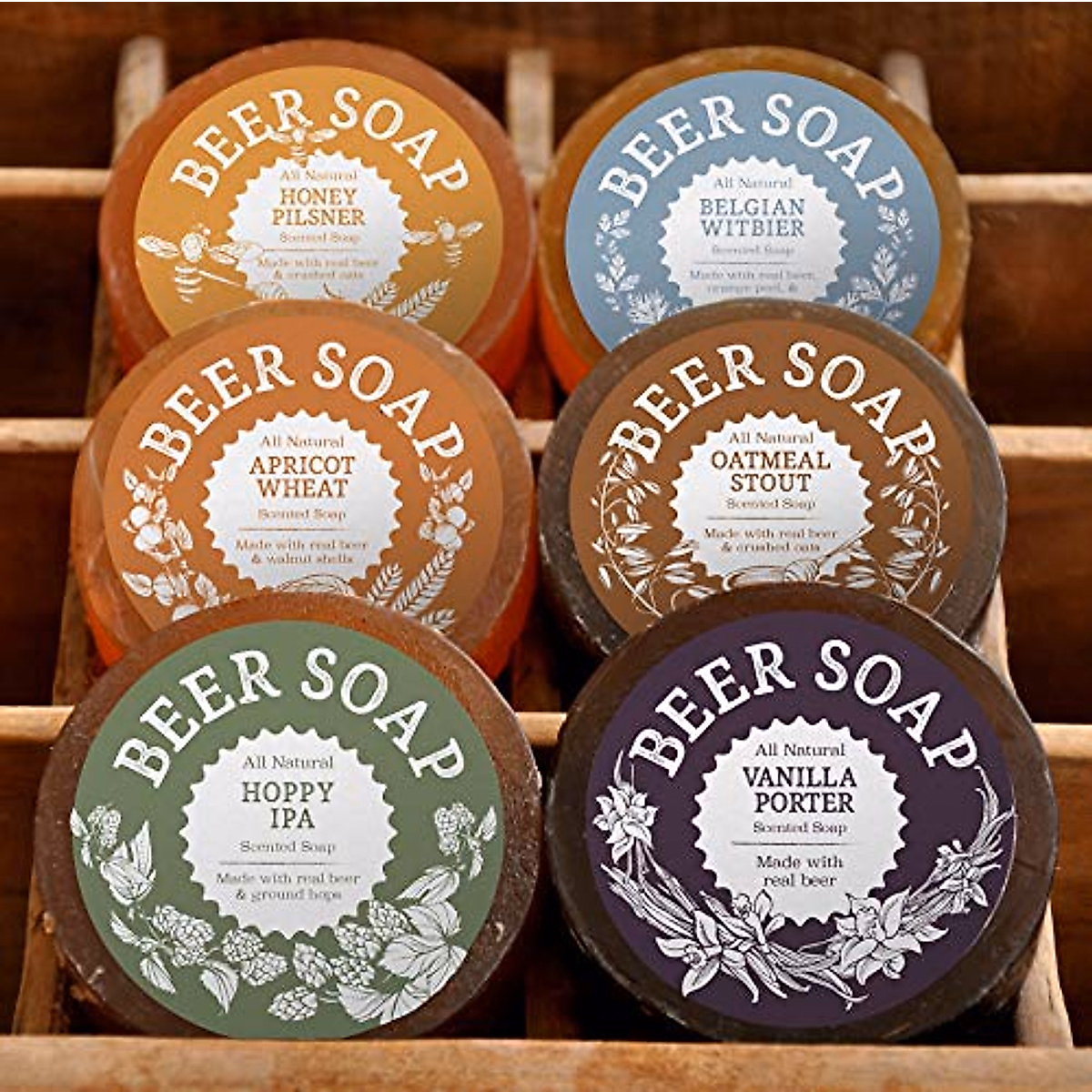 BEER SOAP 6-PACK - All Natural + Made in USA - Actually Smells Good! Perfect Craft Beer Gift Set for Beer Lovers, Guy Gift, Man Cave Gift, Drinking Gift