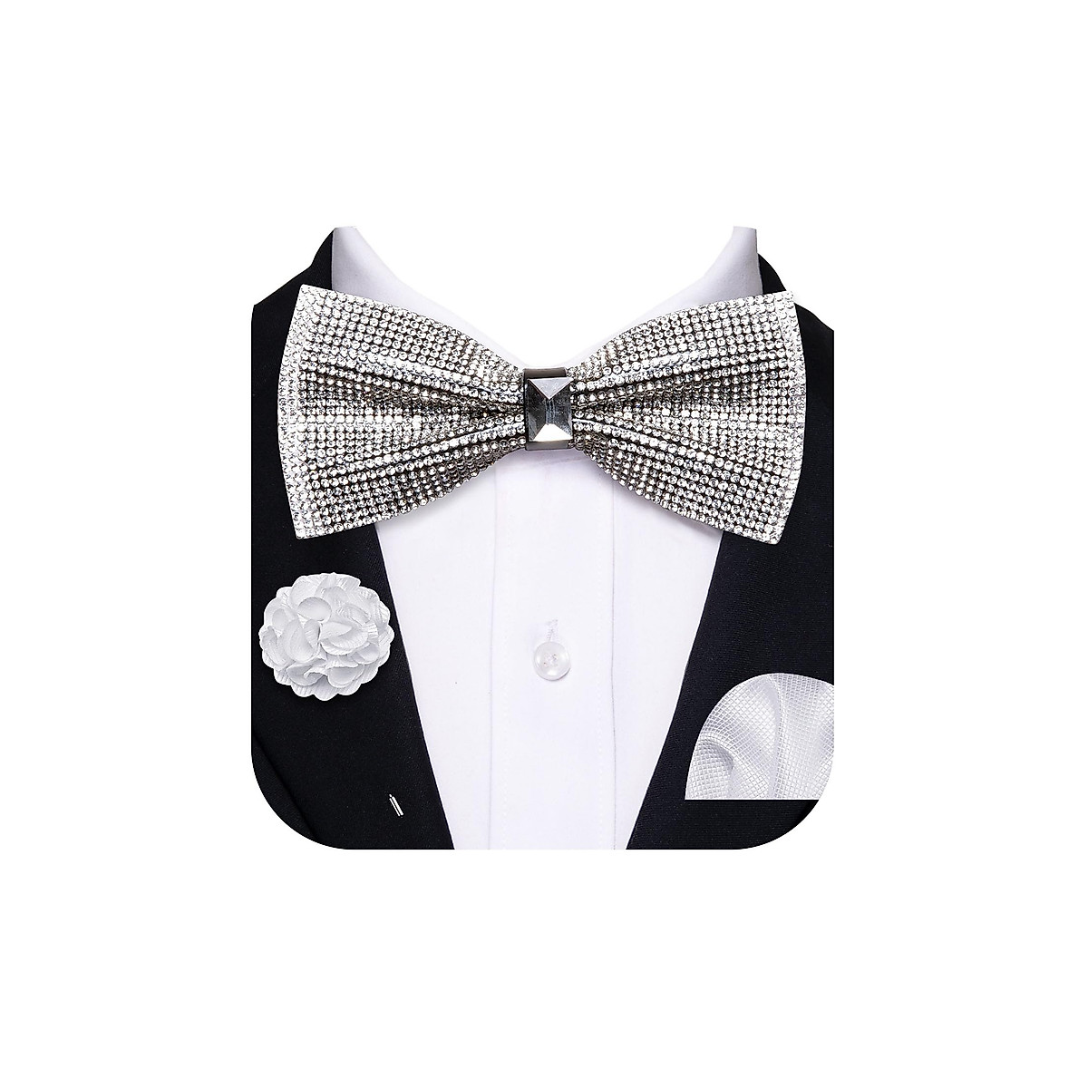 YOHOWA Bowties for Men Rhinestone Sequin Diamond Pre Tied with Adjustable Length for Party Wedding Banquet Gift