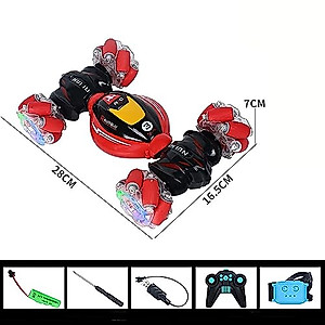 GHTMONY Red Gesture RC Stunt Cars Remote Control Gesture Car Toys for Boys Ages 8-13, Off Road Vehicle Cars with Cool Light and Music, Best Birthday Christmas Hallowen Gifts for Kids