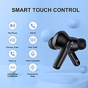MURPISO Wireless Earbuds, Active Noise Cancelling Wireless Earbuds, in-Ear Bluetooth 5.2 Headphones with 4 Mics, 35 Hours Playtime, IPX6 Waterproof, Deep Bass Headset for iOS Android, Black