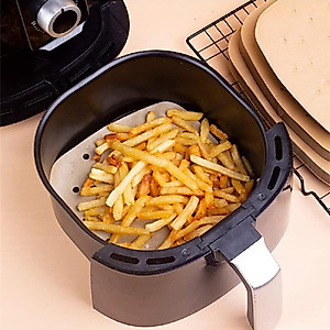 InfantLY Bright 100pcs Air Fryer Parchment Paper, 8 inch Unbleached Bamboo Steamer Paper Liners Filter Premium Perforated Papers Sheets Mat for Baking Streamer Pans Oven