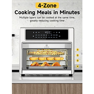 Kitchen Elite Air Fryer Toaster Oven Combo, 26.4 Qt Convection Oven Countertop, 18-in-1, Stainless Steel Large Airfryer, 4 Zone with Accessories, Digital Full Touch Screen, Easy to Clean