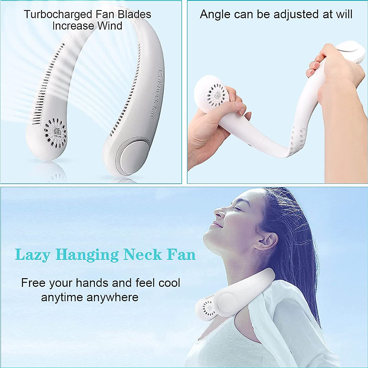 Portable Air Conditioner Neck Fan，Personal Air Cooler Hanging，4000mAh Wearable Fans，Mini，USB Rechargeable，Headphone Design，3 Speeds Silent for traveling，camping，partying，cycling， hiking，running，etc.