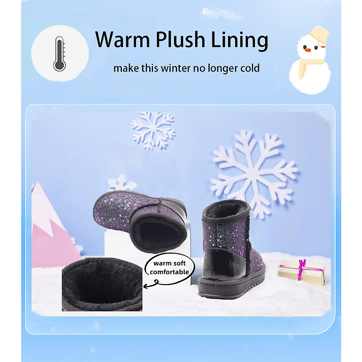 Sugmzox Girl's Boots Girls s Glitter Boot Anti-Slip Outdoor Warm Winter Boots(Toddler/Little Kids) black size 2