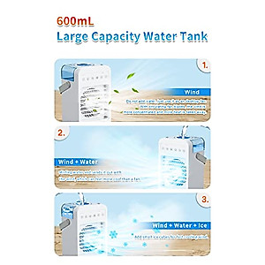 Portable Air Conditioners Fan, 600ml Water Tank Personal Mini Air Conditioners with 4 Wind Speeds, 2-6H Timer USB Evaporative Air Cooler Fan with LED Light for Home Office Bedroom Kitchen
