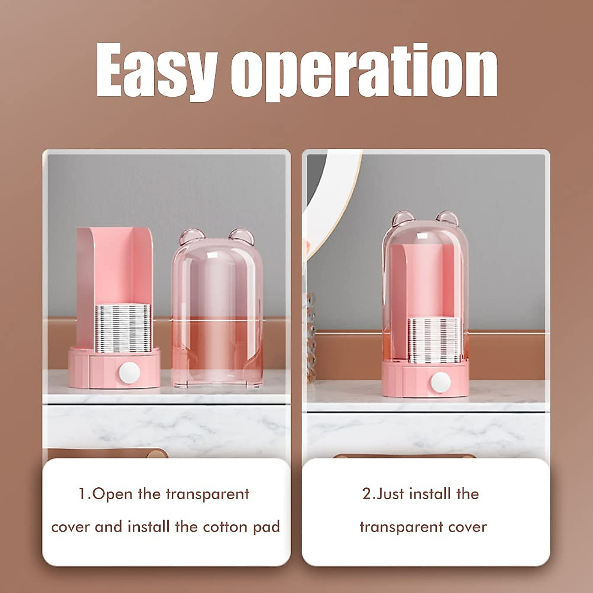 Automatic Cotton Pad Dispenser, Press Out Makeup Cotton Holder, Translucent Wall Mounted Design, ABS Material, Best Women (Powder (get 50 Cotton Pads))