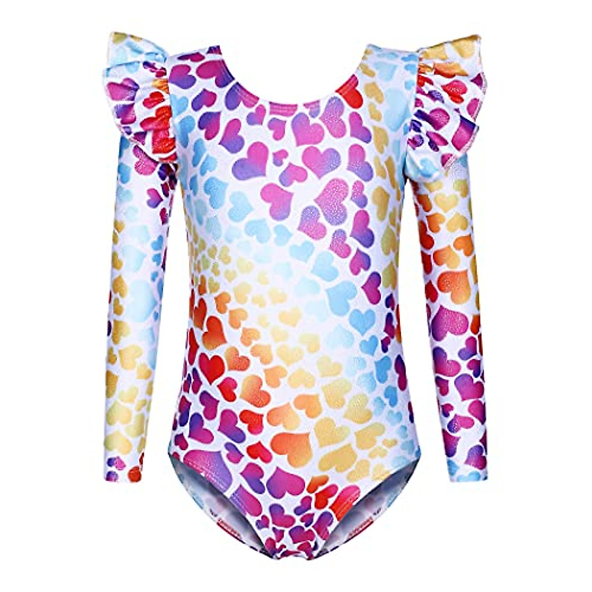 Arshiner Girls Gymnastics Leotards Ruffle Long Sleeve Shimmer Ballet Unitard Dancewear for 3-10 Years