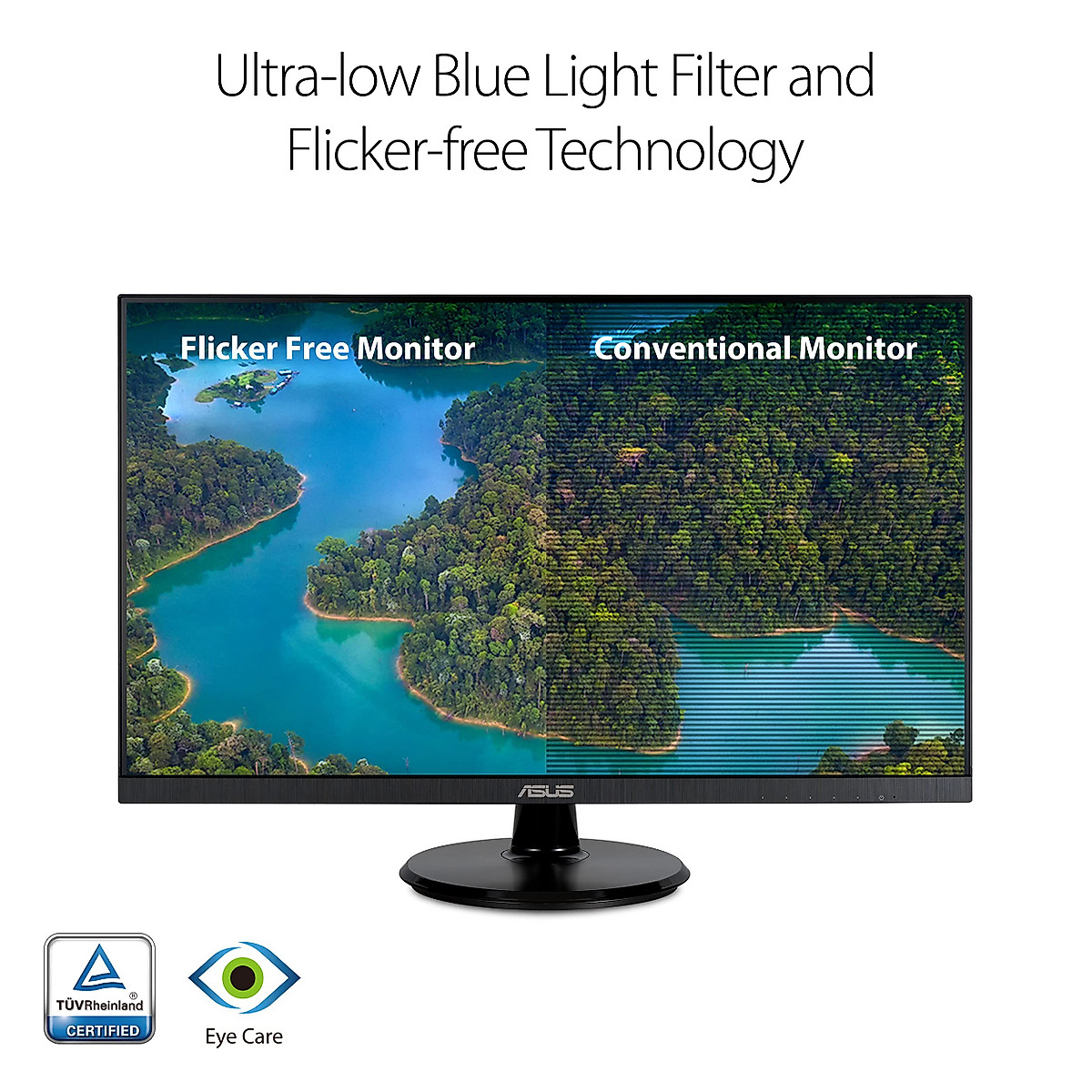 ASUS 27” 1080P Monitor (VA27DQ) - Full HD, IPS, 75Hz, Speakers, Adaptive-sync/FreeSync, Low Blue Light, Flicker Free, VESA Mountable, Frameless, HDMI, VGA, DisplayPort, Tilt Adjustable (Renewed)