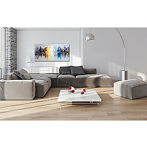 Hand Painted Cityscape Modern Oil Painting on Canvas Reflection Abstract Wall Art Decor (48 x 24 inch)