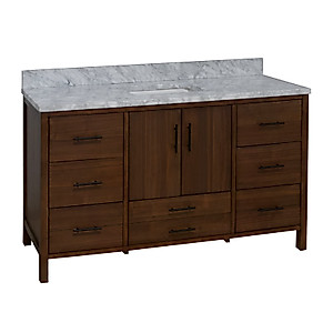 Kitchen Bath Collection California 60-inch Single Bathroom Vanity (Carrara/Walnut): Includes Walnut Cabinet with Authentic Italian Carrara Marble Countertop and White Ceramic Sink