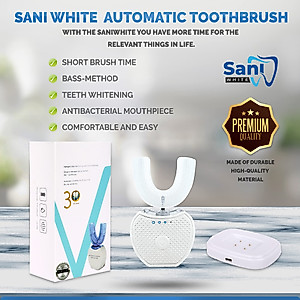 Sani White Ultrasonic Toothbrush, Ortho Sparkle Sonic Glow Brush, 360 Brite Toothbrush Adult U Shaped Toothbrush Ultrasonic Tooth Cleaner Teeth Whitening Light Electric Automatic Toothbrush Hands Free