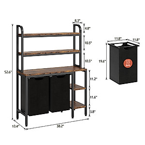 GAOMON Laundry Hamper with Shelves, 2 Section Laundry Sorter with Side Shelves, Laundry Basket with 2 Pull-Out Laundry Bags for Laundry Room Bathroom Bedroom