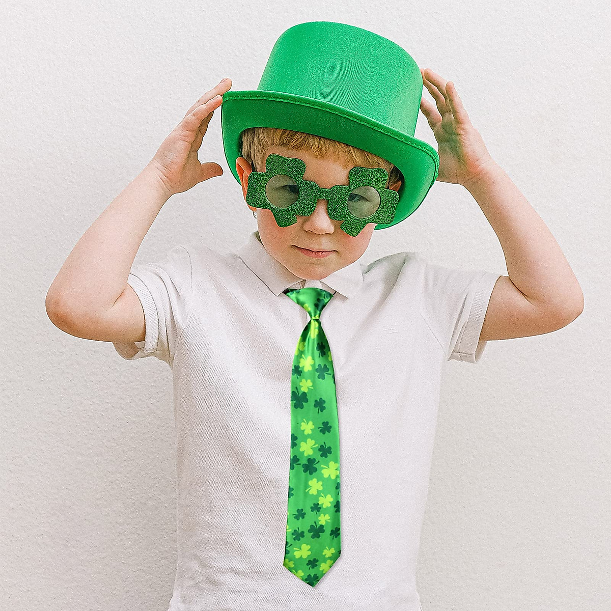 8 Pcs St. Patrick's Day Tie Men's Neckties Green Shamrock Tie Clover Bow Tie (1)