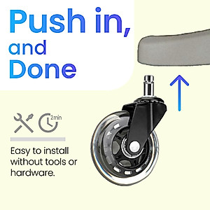 Fohfurniture - Universal Desk and Office Chair Wheels Replacement, Smooth Rolling Caster Wheels for Most Chair Types, Keeps Floors Scratch-Free, Noiseless Chair Rollers, Set of 5