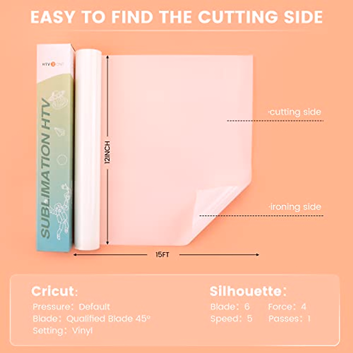 HTVRONT Clear HTV Vinyl for Sublimation - 12" X 15FT Matte Sublimation Vinyl for Light-Colored Shirts - Washable Sublimation HTV for Cotton Fabric T-Shirt, Pillow, Bag