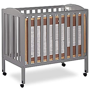 Dream On Me 3 in 1 Portable Folding Stationary Side Crib in Steel Grey, Greenguard Gold Certified, Safety Wheels with Locking Casters, Convertible, 3 Mattress Heights