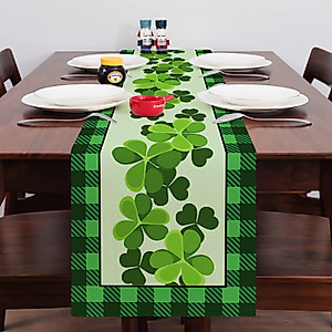 St.Patrick's Day Shamrock Table Runner for St.Patricks Buffalo Plaid Table Decoration (13 x 72 inch)