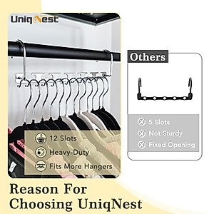 UniqNest Space Saving Hangers - 12 Pack Metal Magic Hangers, Hanger Organizer for Closet, Hangers Space Saving, Stainless Steel Hanging Closet Organizer for College Dorm Room Essentials