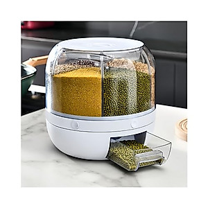 Grain Storage Container Dispenser, rice dispenser rotating, 360° rotating food dispenser One-Click Output rice Storage Round Grain Dispenser Kitchen for Small Grains, Beans, Rice (C)