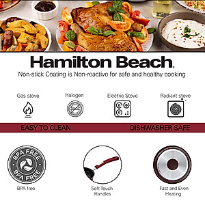 Hamilton Beach Fry Pan 10in Nonstick Coating, Frying Pans Nonstick for Stove Top with Soft Touch Bakelite Handle, Durable Scratch Resistant & Safe Nonstick Cookware