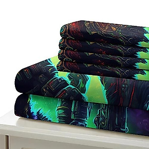 GEEYOU Cosmic Space Wolves Duvet Cover Quilt Cover Comforter Covers for Teens and Adults 3D Print with Pillow Cases Bedding Set with Zipper Closure Soft Microfiber 3 Pieces Queen（228x228cm）