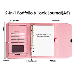 JoyNote Journal with Lock for Women, 2-in-1 Lock Journal with Combination Digital Password, Locking Diary Journal Notebook with 4 Card Slots, Pen Holder, 95 Sheets/190 Pages A5 Papers, Pink