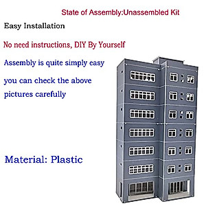 ATINGSHOKB HO Scale Building 1:87 DIY Train Railway Modern Tall Business Buildings Office House Assembled Architectural for Model Train Layout (Gray)