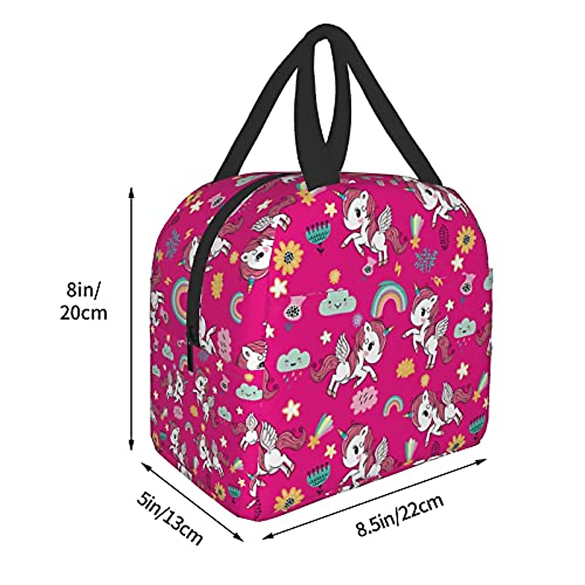 Unicorn Insulated Lunch Bag with Front Pocket,Reusable Cooler Tote with Zipper for Men & Women