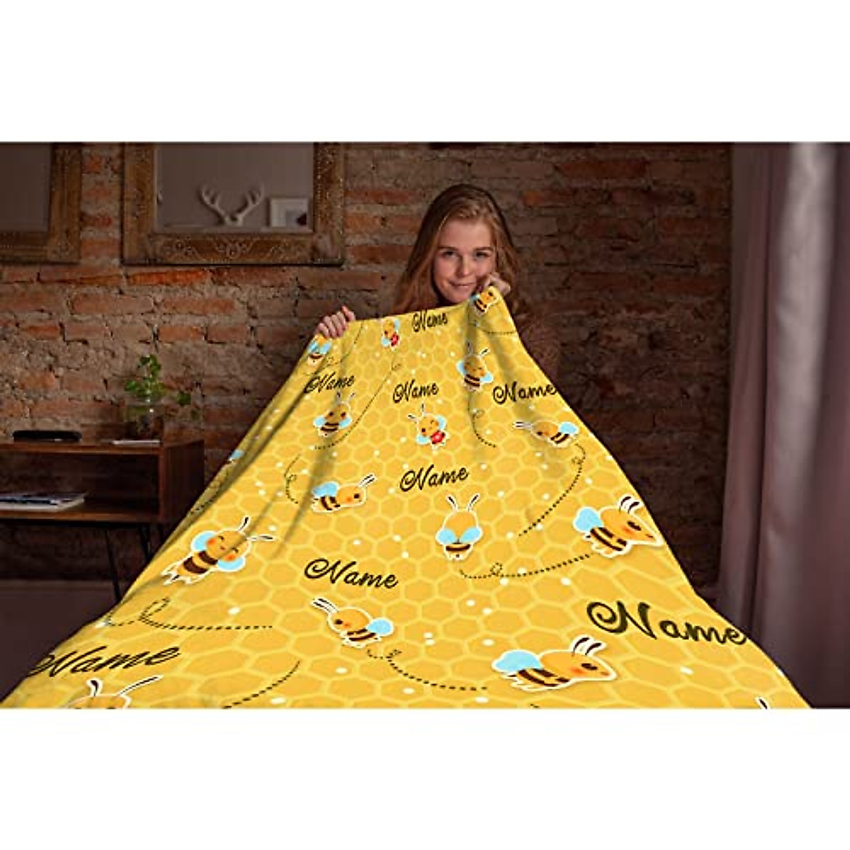 Custom Cute Bee Blankets Super Soft for Bed Couch Sofa Fuzzy Warm Cozy Lightweight Throw for Friend Adults Women Men 80 in x 60 in Large for Adult
