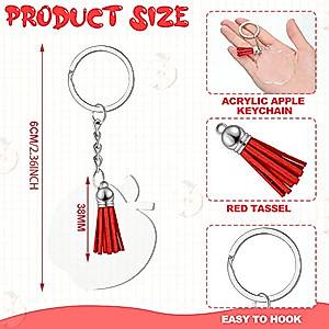 20 Pcs Teacher Appreciation Gift Clear Acrylic Keychain Blanks 2.3'' Acrylic Apple Clear Key Chains with Red Tassel Graduation Back to School Thank You Gift for Teacher Appreciation Week