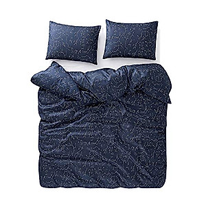 Wake In Cloud - Constellation Duvet Cover Set, Navy Blue with White Astronomy Galaxy Space Stars, Soft Microfiber Bedding (3pcs, Queen Size)