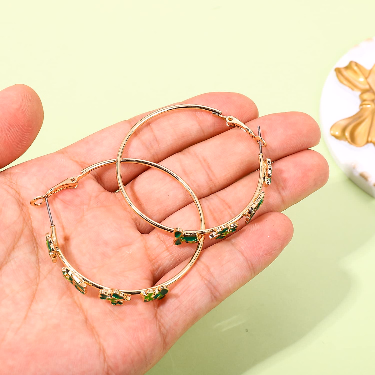 BVGA Holiday St Patrick's Day Hoop Earrings Green Shamrock Charm Earrings Festive Clover Luck Hat Leprechaun Funny Irish Hoop Earrings Jewelry Gift for Women