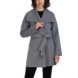 Tahari Women's Wool Wrap Coat with Tie Belt, Ash, Large