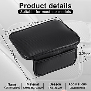 Amiss Auto Center Console Pad, Carbon Fiber PU Leather Armrest Storage Box Cover with Pockets Storage Bag, Car Interior Accessories, Universal Car Armrest Cushion for Most Vehicle, SUV, Truck (Black)