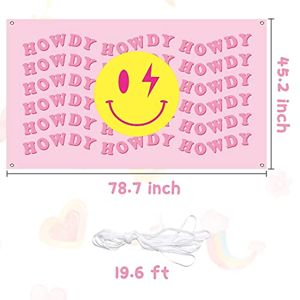 Y1tvei Preppy Cowgirl Room Decor Party Banner Aesthetic Pink Howdy Happy Face Tapestry Backdrop Modern Preppy Photography Background for Teen Girls Bedroom College Dorm Wall Hanging Props Photo Booth