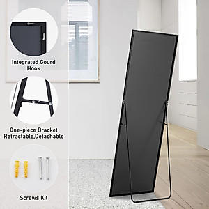 Sweetcrispy Full Length Mirror 64"x21" Full Body Floor Mirror Standing Hanging or Leaning Against Wall, Large Wall Mirror with Stand Aluminum Alloy Thin Frame for Bedroom Cloakroom, Black