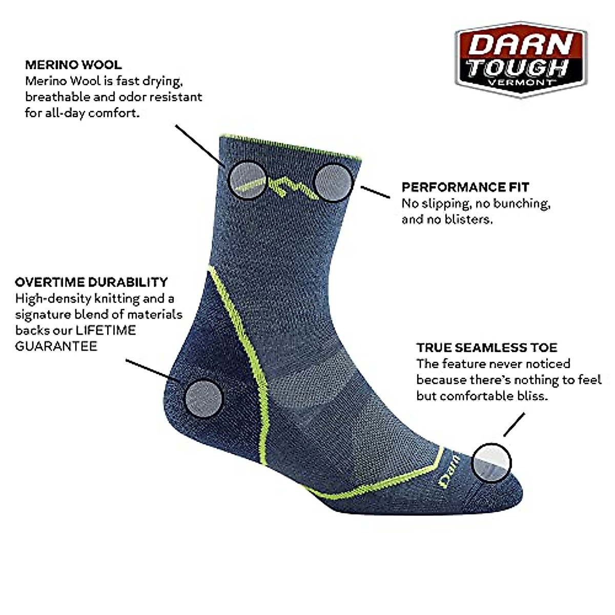 Darn Tough Light Hiker Jr. Micro Crew Lightweight with Cushion (Style 3023) - Denim, Large