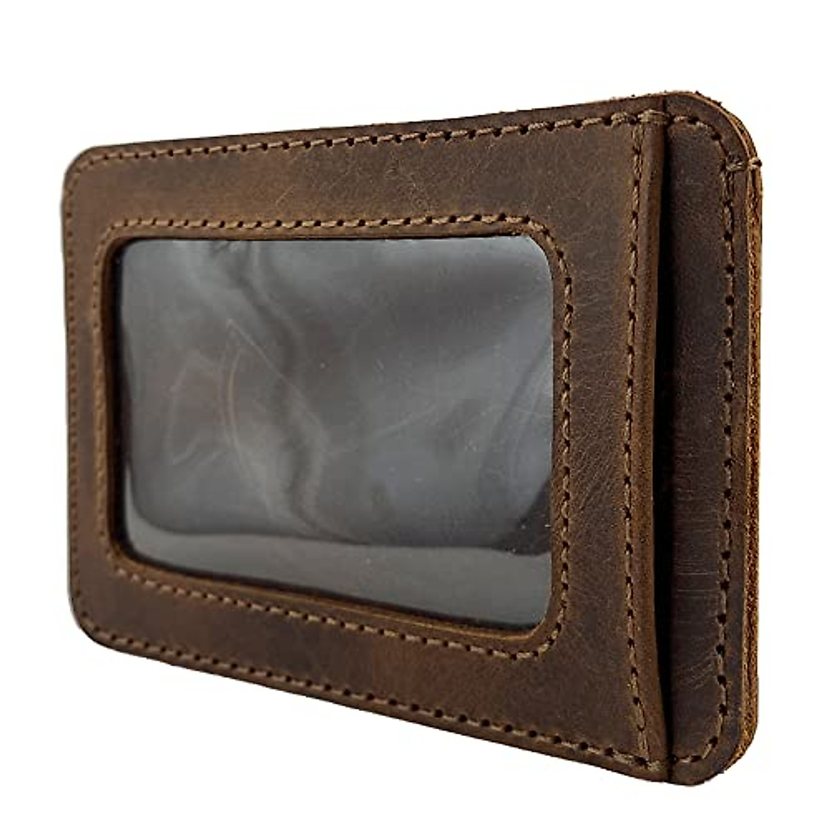 Hide & Drink, Card Holder with ID Slot Handmade from Full Grain Leather - Compact Storage for Cards & Cash, Front Pocket Wallet, Everyday Accessories - Bourbon Brown