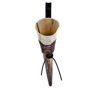 HONGLAYS Viking Horn Mugs-Handmade Home Real Viking Drinking Horn with Leather Straps Beer Wine Goblet Chalice Tankard Ox Horn Beaker Vessels (With Leather Straps)