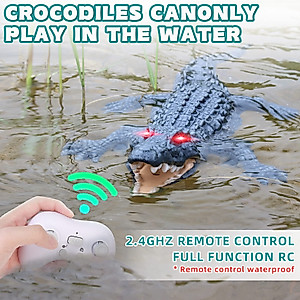 Outamateur RC Crocodile Boat,2.4GHz Alligator with Glowing Eyes,RC High Simulation Crocodile RC Boat Lake & Pool Toy,USB Rechargeable Waterproof Floating Alligator Toy for Kids Aged 6+