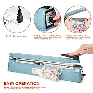 Fuxury 16 Inch Impulse Bag Sealer, Heat Sealer Machine Closer for Cookies, Manual Hot Sealing Machine for Poly Bag & Shrink Wrap with 2 Free Repair Kit (Blue)